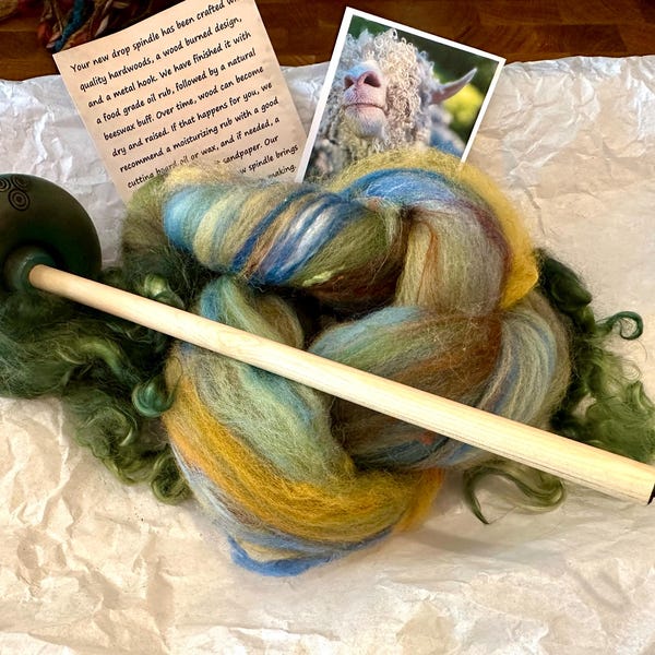 Art Yarn Drop Spindle W/fiber, Wood Burned Spiral Design, Top Whorl ...