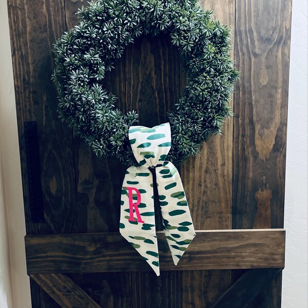 Monogram Floral Chinoiserie Wreath Sash for Front Door, Personalized ...
