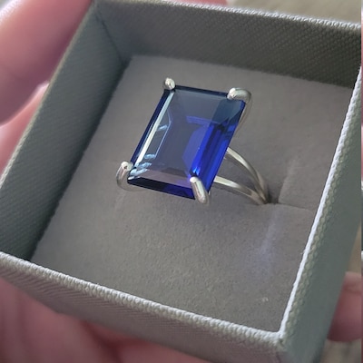Rectangular Sapphire Ring 14k Gold Sapphire Ring 14k Emerald Cut Ring ...