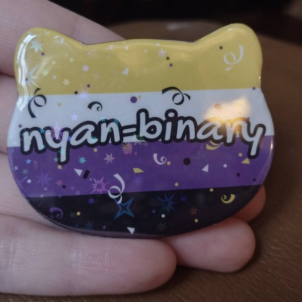 Nonbinary Nyan-binary Pride Button Cat Kitty Non Binary Gender Neutral Flag Pin Back Badge ...
