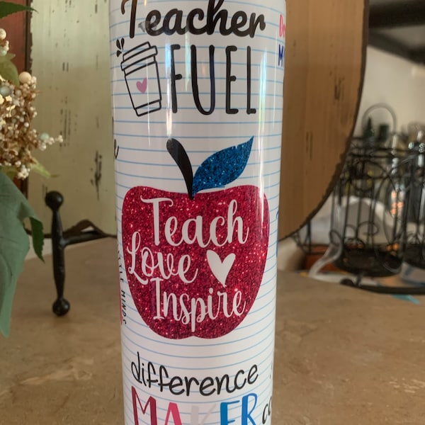 20 Oz Skinny Tumbler Rainbow Glitter Teacher Tumbler, Teach Love ...