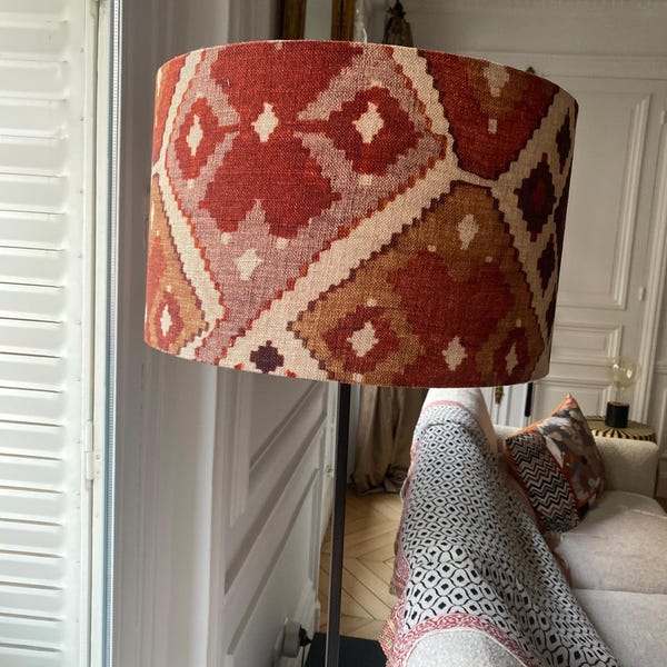 Linen Kilim Turkish Style Lampshade. Geometric Ikat Terracotta and Rust ...