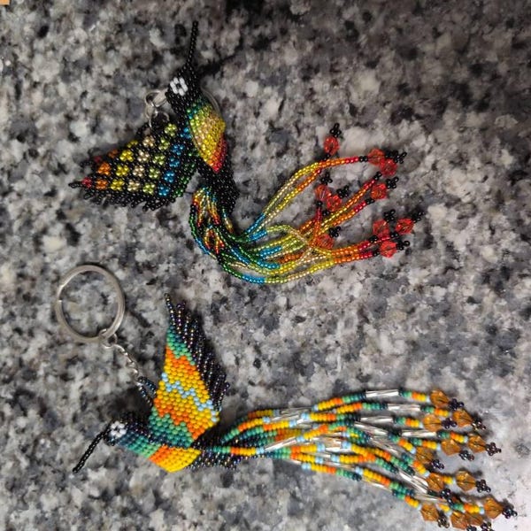 Beaded Hummingbird Keychain, Colorful Bird Charm - Etsy