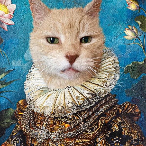 Renaissance Cat Portrait From Photo, Royal Cat Portrait, Cat Portrait ...