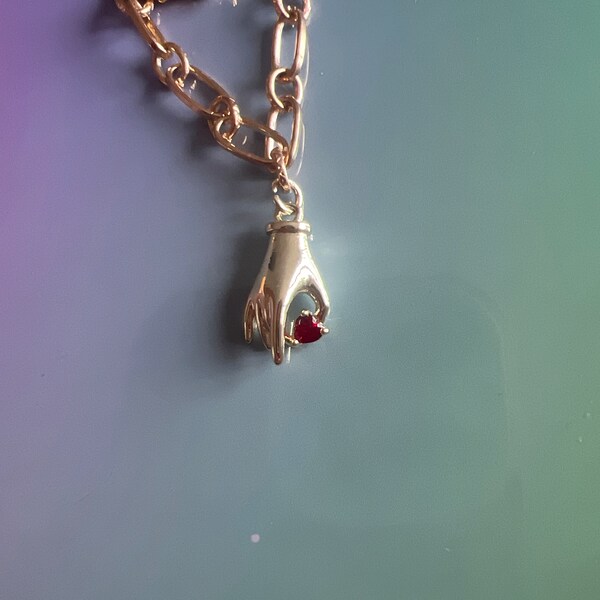 Hand With Heart Charm Mini Gold Hand Charm Bracelet Necklace Dainty ...