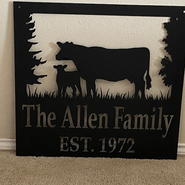 Metal FARM SIGN , Custom Cow and Calf Sign - Personalized Family Name ...