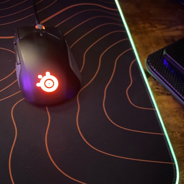 Topo Desk Mat Orange, Gaming Mouse Pad Large, Minimal LED Deskmat Black ...