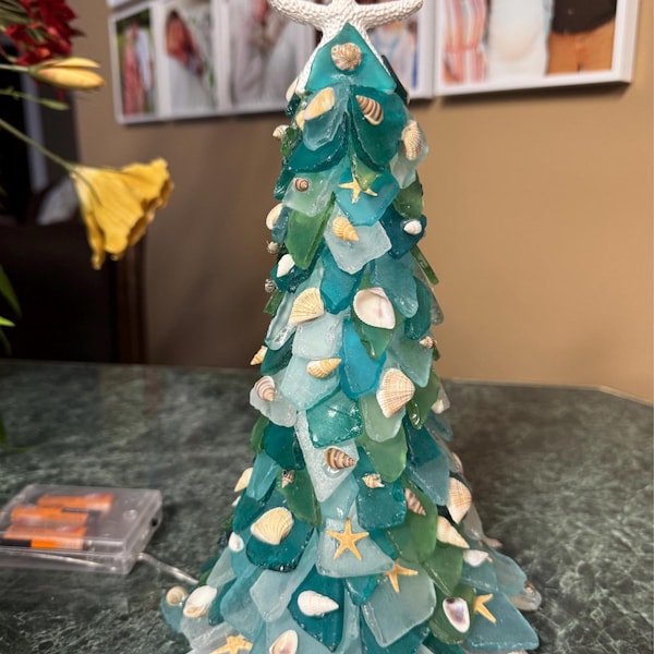 Lighted Sea Glass Tree: Aqua Blue Beach Decor With Starfish - Etsy