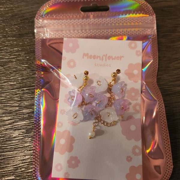 Lily of the Valley Earrings, Cotton Candy, Flower Jewelry, Flower Earrings, Gift for Her, Floral ...