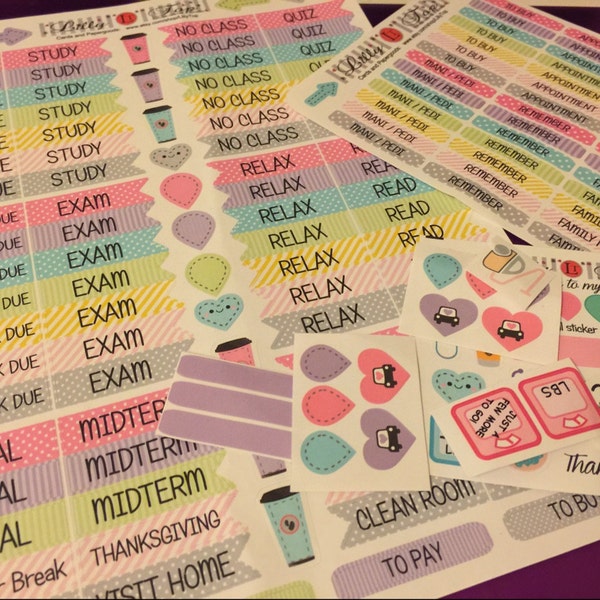95 College Stickers, School Stickers, Stripes and Dots, Flags, Choose ...