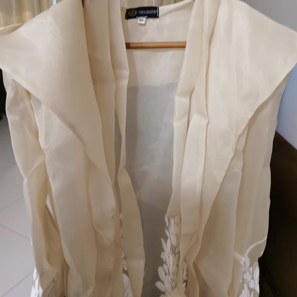 FILIPINIANA Jusi Fabric Hand Painted BISHOP SLEEVE Jacket Barong ...