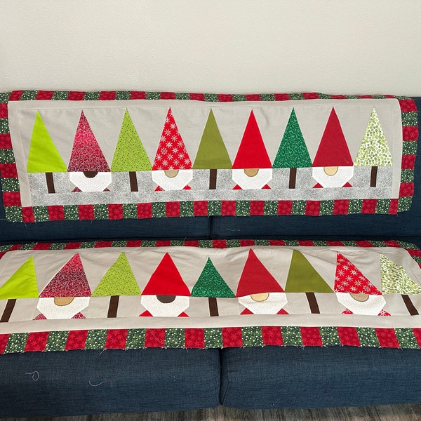 Gnomes Quilted Table Runner Pattern - Pine Trees and Gnomes - Winter ...
