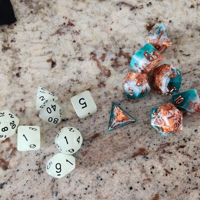 Shipwrecked Handmade Sharp Dice Teal/white/clear Resin Cast Dice Set of ...