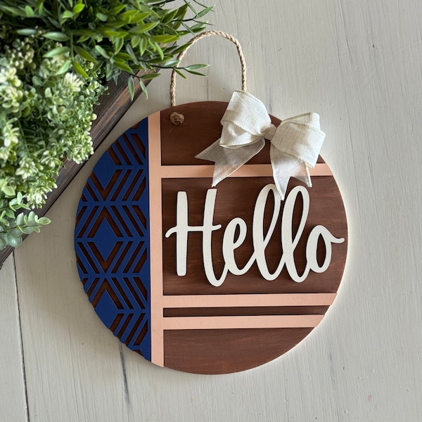 Hello Geometric Welcome Sign, Digital Download, Round Door Hanger Svg ...