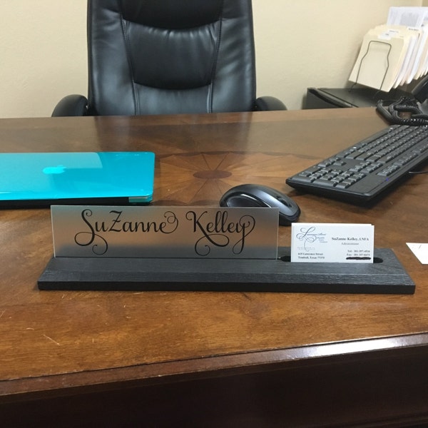 Personalized Desk Name Plate With Connected Business Card Holder for ...