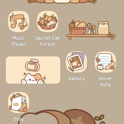 Kitty Bakery App Icon Set Kawaii Aesthetic Theme for Android IOS Tablet ...
