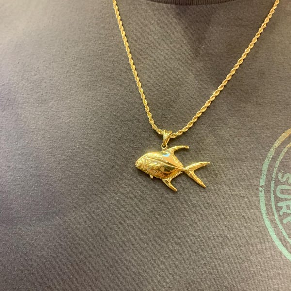 14k Gold Redfish Necklace, Red Drum Fish Pendant With Chain. Jewelry ...