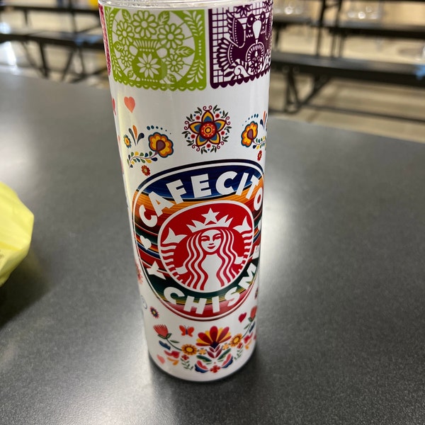 Cafecito Y Chisme 20oz Skinny Tumbler Colorful Mexican Theme Banner ...