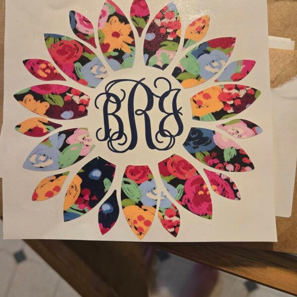 Sunflower Monogram Car Decal | Flower Monogram | Sunflower Custom Decal ...