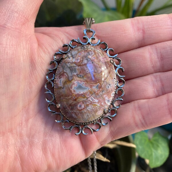 Hickoryite Rectangular Pendant Excellent Pink, Red and Brown Patterning ...