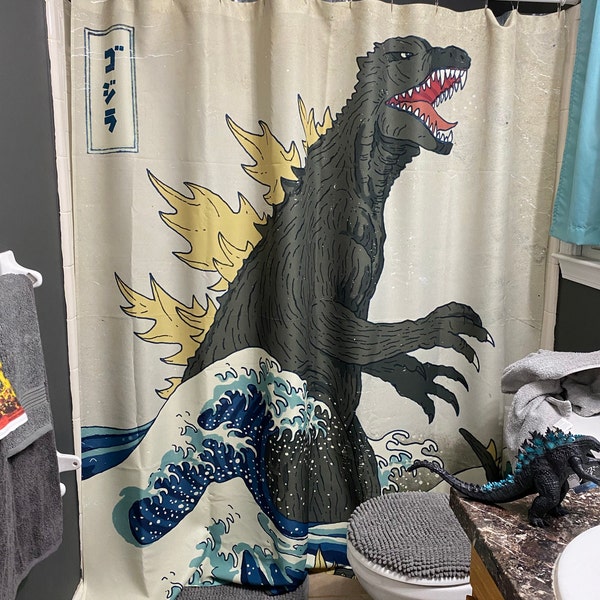 Godzilla Shower Curtain, Japanese Shower Curtain, Traditional Japanese ...