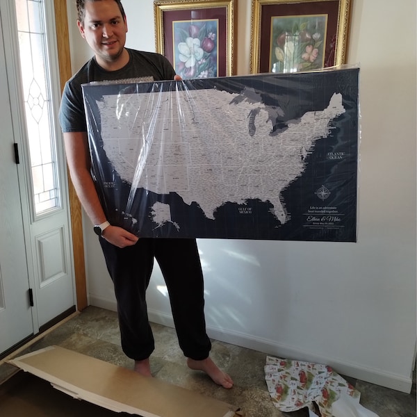 Navy USA Push Pin Map Personalized Canvas, Custom Travel Map, Detailed ...