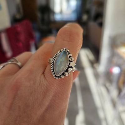 Moonstone Ring, 925 Sterling Silver Ring, Crescent Moon Ring, Genuine ...