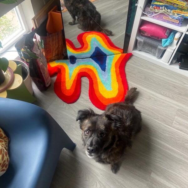 Drippy Fluid Rainbow Fluffy Tufted Mirror Rug / %100 Handmade - Etsy