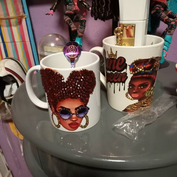 Personalized Afro American Woman Mug. 12oz Stainless Steel Bling Mugs ...