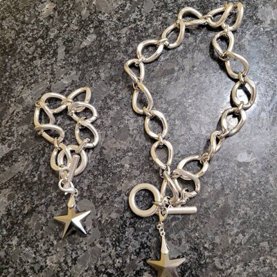 Oversized Star Crystal CHUNKY Chain Necklace, Curb Chain Statement Star ...