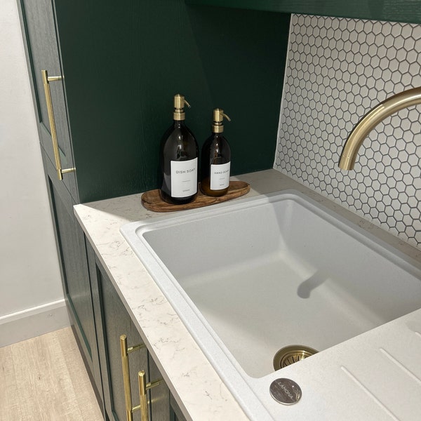 Amber Glass Soap Dispenser - Labelled Refillable Bottle With Metal Pump ...