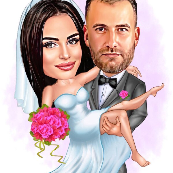 Personalized Wedding Cartoon Portrait, Custom Caricature Drawing Gift ...