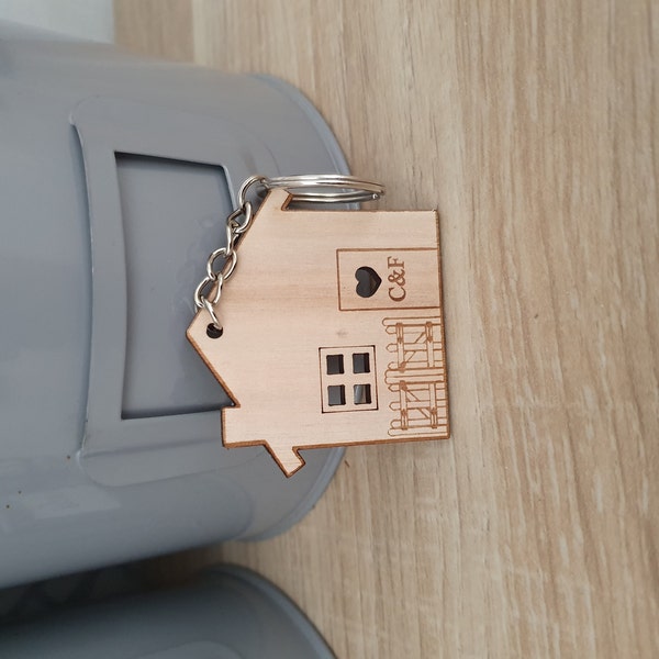 Customizable Wooden House Key Ring, Housewarming Gift, Personalized ...