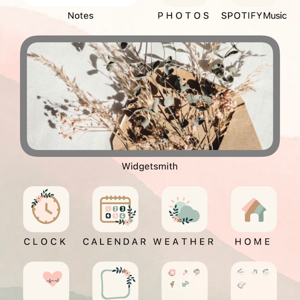 Boho Ios Handdrawn App Icons Boho Love Theme Pack Aesthetic Pink Blue ...