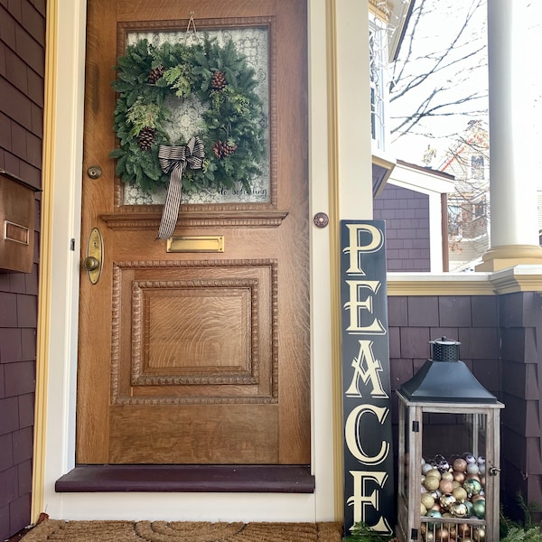 Peace Wood Porch Sign Rustic Reversible Entryway Sign Distressed Wood ...