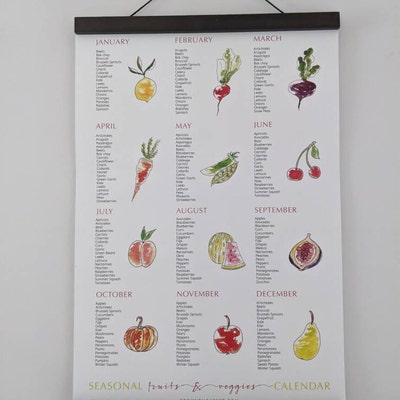 Seasonal Fruits and Veggies Calendar,kitchen Wall Decor,healthy ...