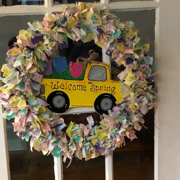 Welcome Spring VINTAGE STYLE TRUCK Sign Wall Door Hanger Hanging Wall ...