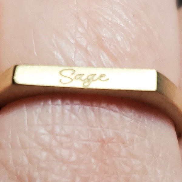 14K Rectangular Bar Signet Ring, Solid Gold Signet Ring, 18K Gold Signet Ring, Gold Chevalier ...