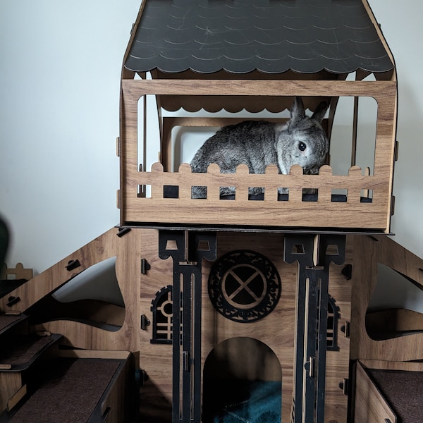 Large 3-floor Rabbit House: Wooden Bunny Castle With Terrace - Etsy