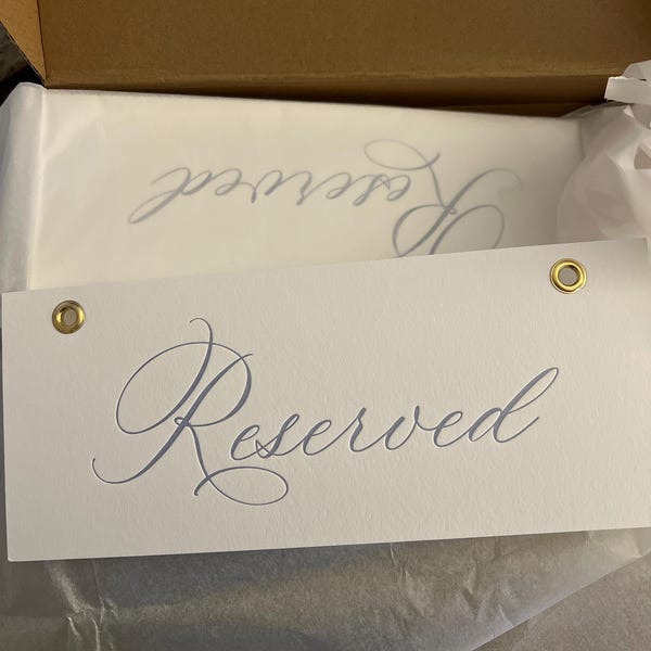 Letterpress Reserved Sign for Wedding or Special Event - Blue - Ribbon ...