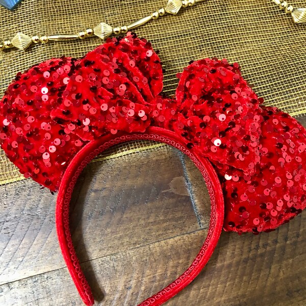 Red Velvet Sequin Mouse Ears - Etsy