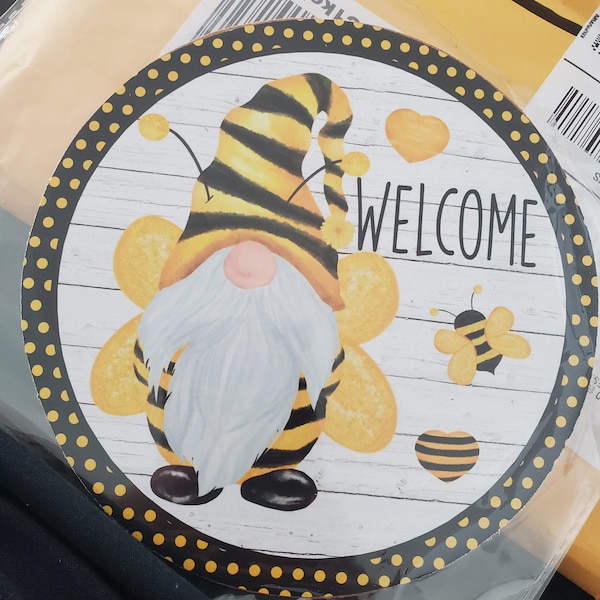 Welcome Bumble Bee Gnome Sign - Round Spring Summer Sign for Wreaths ...
