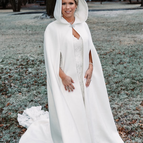 Long Bridal Cape With Train, Hooded Wedding Cape, Bridal Cape Cloak ...