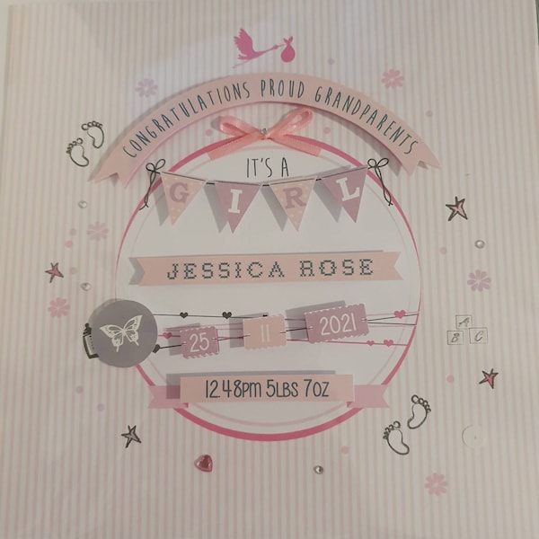 Personalised Baby Girl Large Card, Baby Girl, Grandparent Birth Card ...
