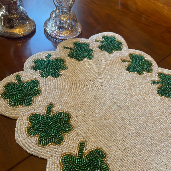 Handmade Table Runner, Clover Leaf / Shamrock Hand Beaded Runner, Green ...