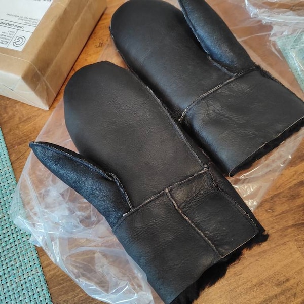Warm Black Sheepskin Shearling Mittens Handmade Choose Size - Etsy