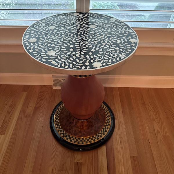 Bone Inlay Side Table Inlay End Table Bone Inlay Furniture Blue White ...