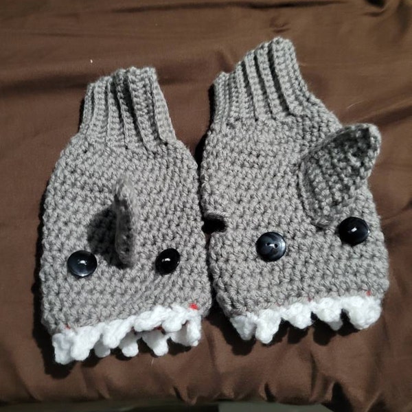 Crocheted Shark Fingerless Gloves: Fun Gift for Kids & Adults - Etsy