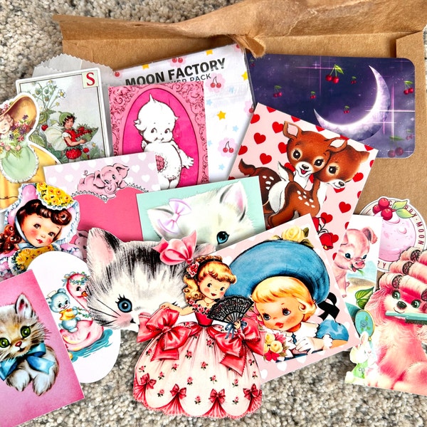 Vintage Pink Stickers Pack. Handmade Cute Kitsch Journal Stickers. Cat ...