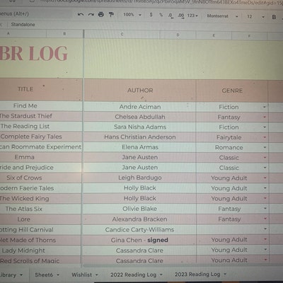 Book Tracker Spreadsheet Reading Log Google Sheets Bibliophile ...